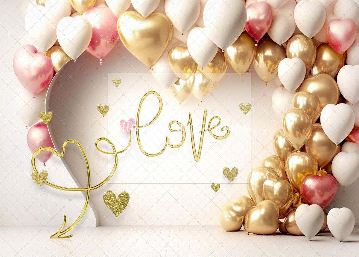 Gold love hearts 2 balloon arch – Lilly Bear Studio Props