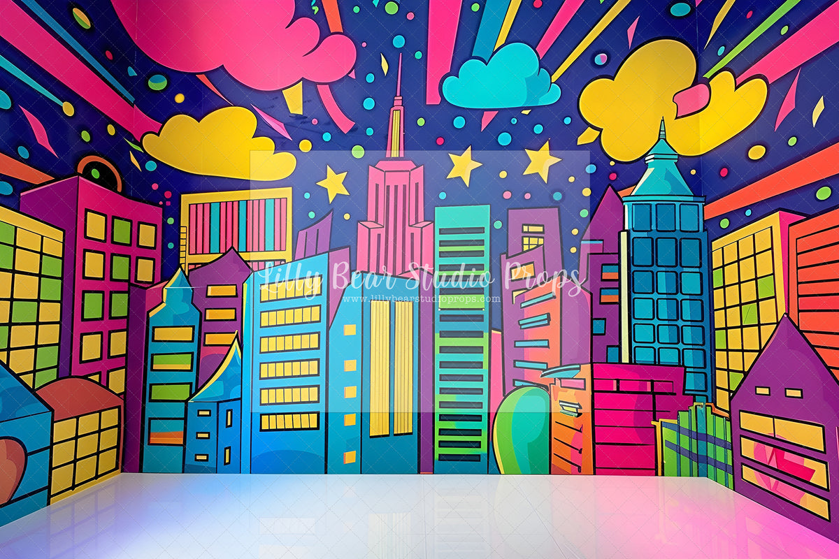 Neon Comic City Scape – Lilly Bear Studio Props